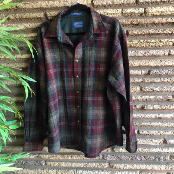 Pendleton | Shirts | Pendleton Red Plaid Wool Shirt Elbow Patches ...